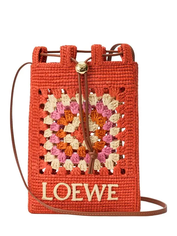 Loewe X Paula's Ibiza Crochet Pocket Patch Shoulder Bag - Orange