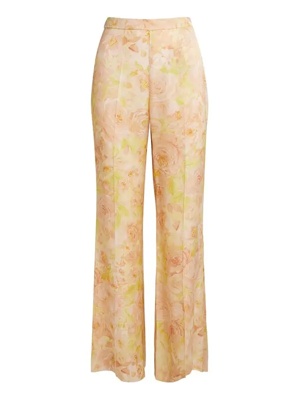 Sandro Satin Floral Wide-leg Trousers - Pink