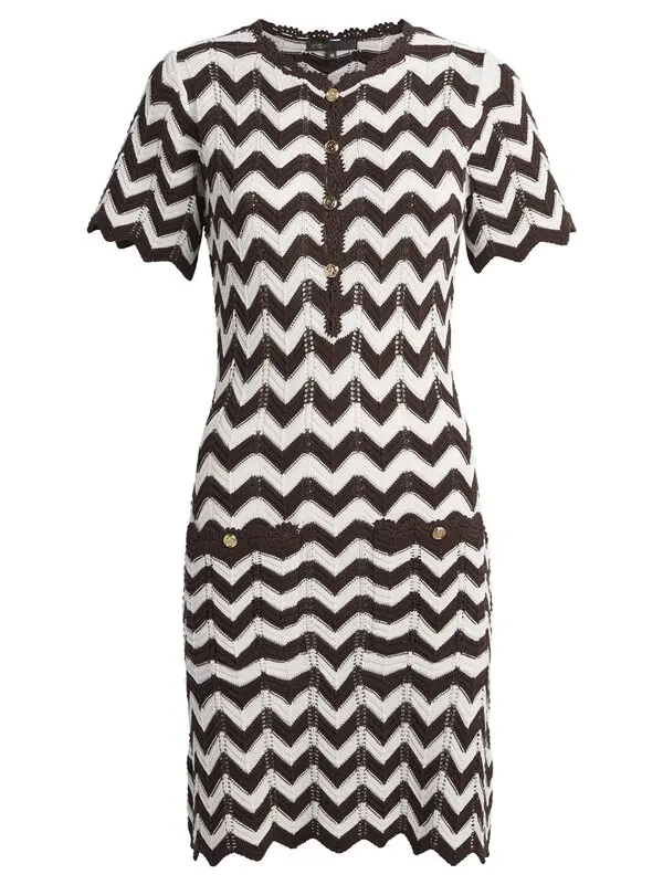 Maje Cotton Knitted Zigzag Mini Dress - Brown