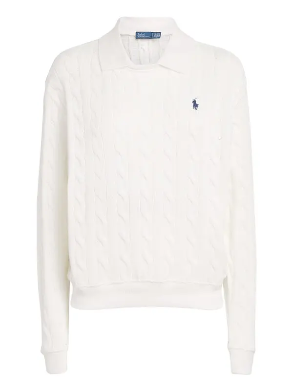 Polo Ralph Lauren Cotton Cable-knit Polo Collar Sweater - White