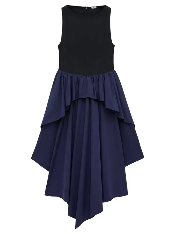 Loewe Cotton Asymmetric Midi Dress - Navy