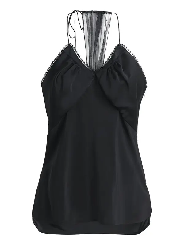 Victoria Beckham Silk Cami Top With Lace Trim - Black