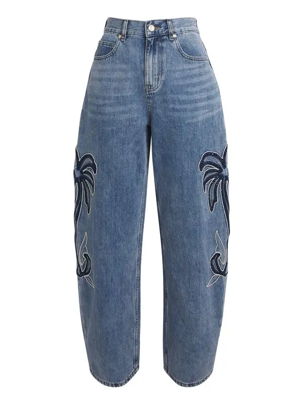 Sandro Embroidered Barrel Jeans - Blue