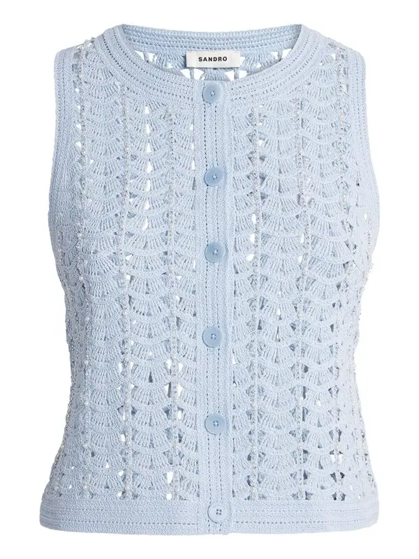 Sandro Openwork Crochet Sleeveless Cardigan - Blue