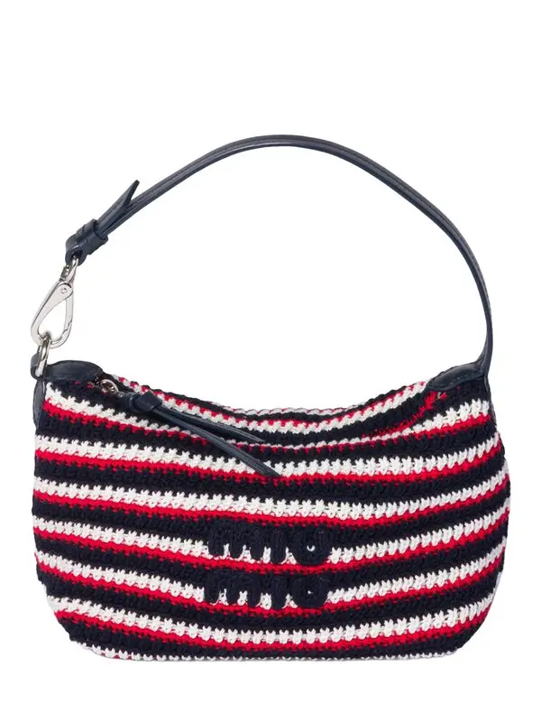 Miu Miu Crochet And Leather Logo Pouch - Blue