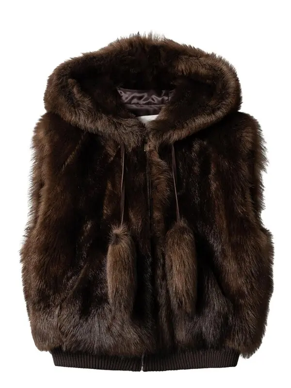 Miu Miu Shearling Hooded Gilet - Brown