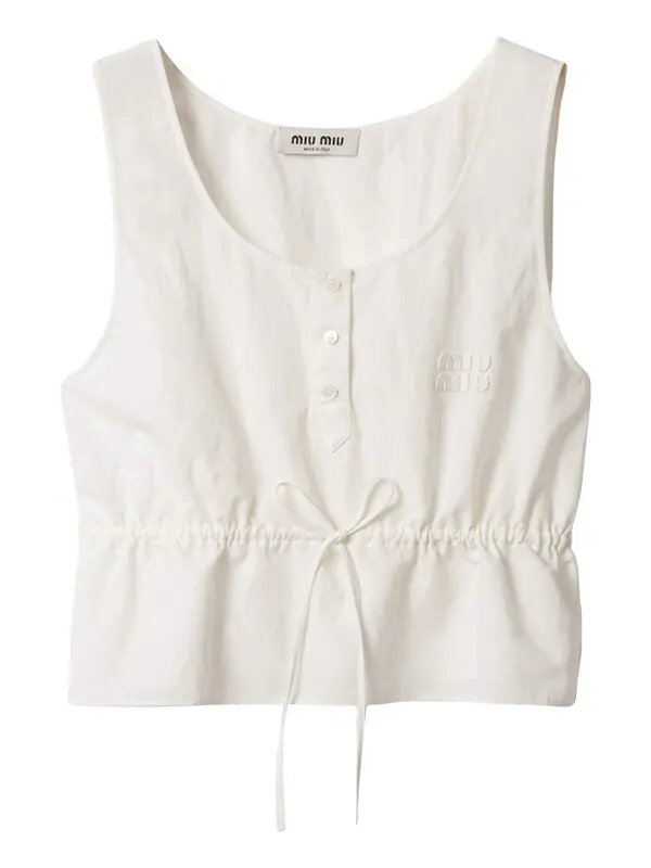 Miu Miu Cotton-linen Sleeveless Top - White