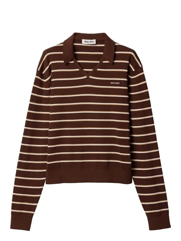 Miu Miu Cotton-blend Striped Polo Sweater - Brown