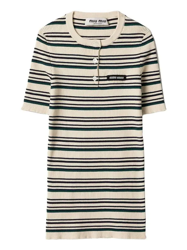 Miu Miu Striped Henley Top - Neutral