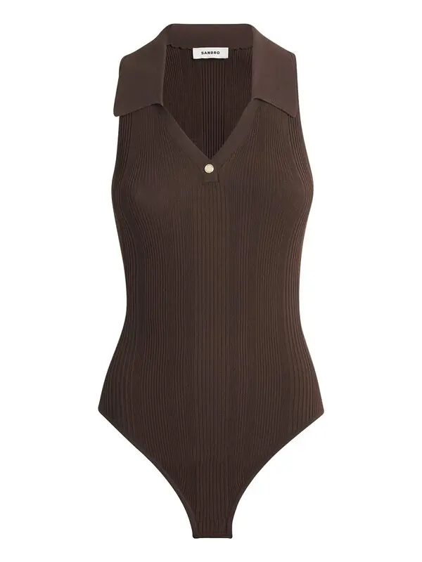 Sandro Knitted Polo Bodysuit - Brown