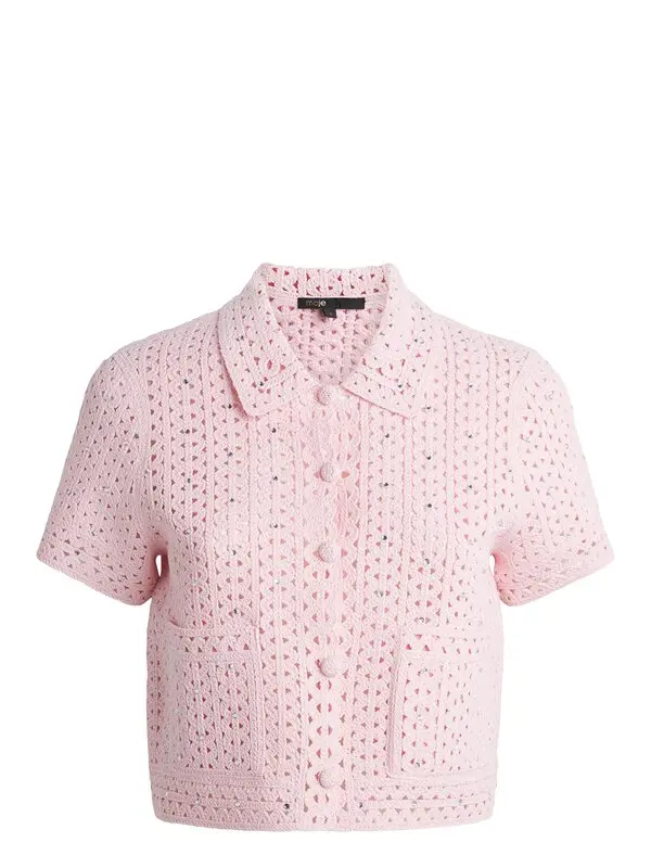 Maje Embellished Openwork Cropped Cardigan - Pink