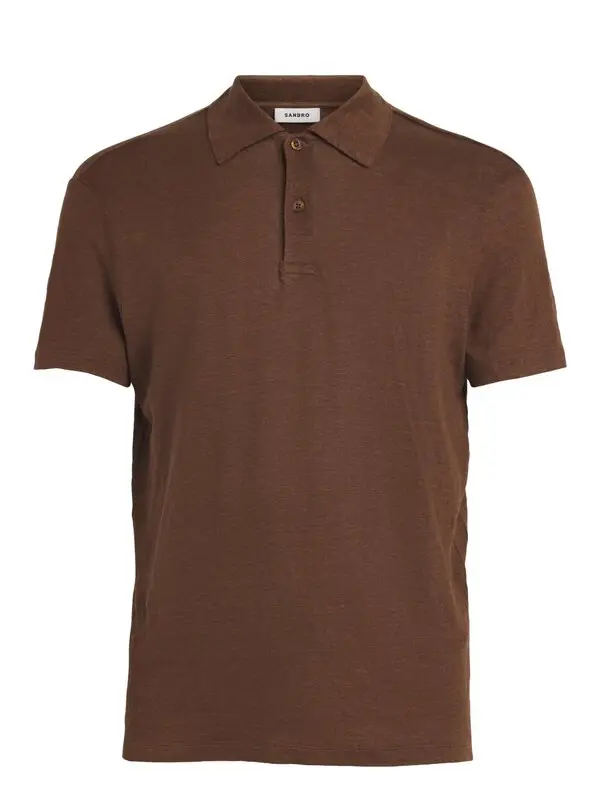 Sandro Linen Polo Shirt - Brown