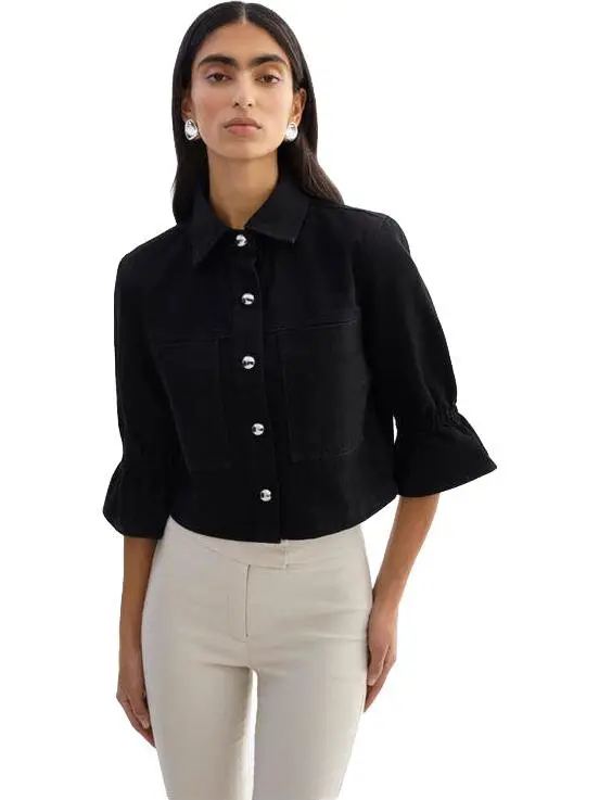 LAMARQUE Carolina Denim Ruffle Sleeve Jacket - Black