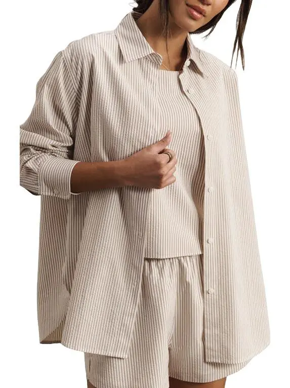RHONE Saltair Oversize Seersucker Button-up Shirt - Taupe Stripe
