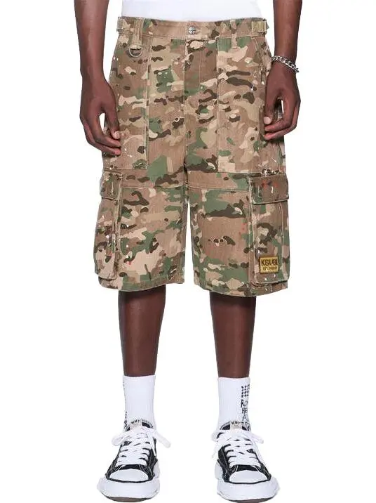 Ksubi Camo Cargo Shorts - Green/beige
