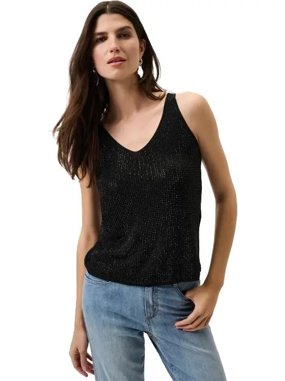 Joseph Ribkoff Metallic Knitted Camisole With Rhinestones - Black