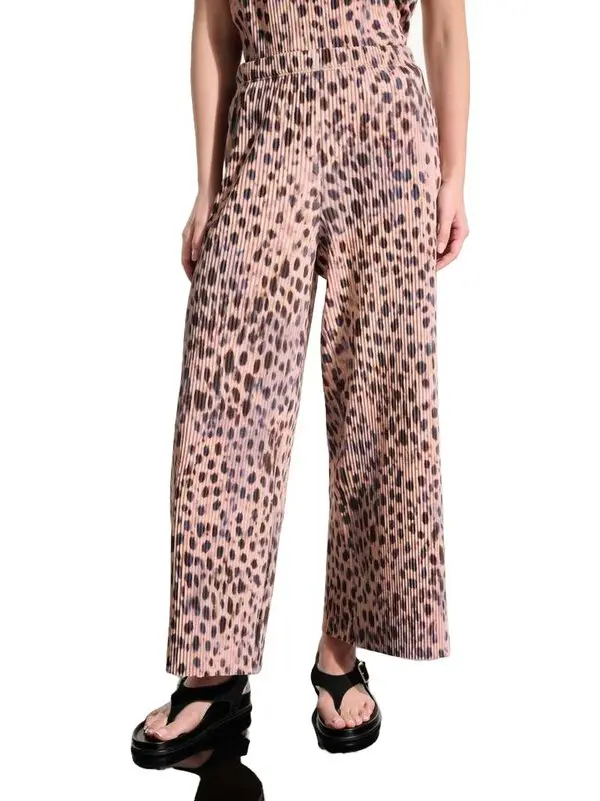 Joseph Ribkoff Pleated Animal Print Wide Leg Pants - Beige/multi