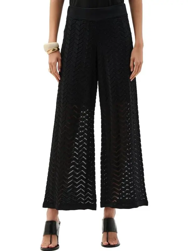 Joseph Ribkoff Viscose Jacquard Knit Chevron Stitch Culotte Pants - Black
