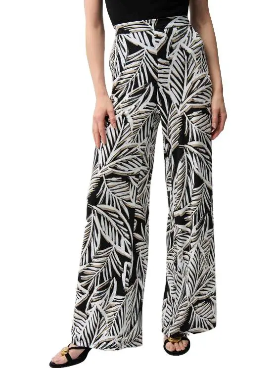 Joseph Ribkoff Silky Knit Tropical Print Wide-leg Pull-on Pants - Black/multi