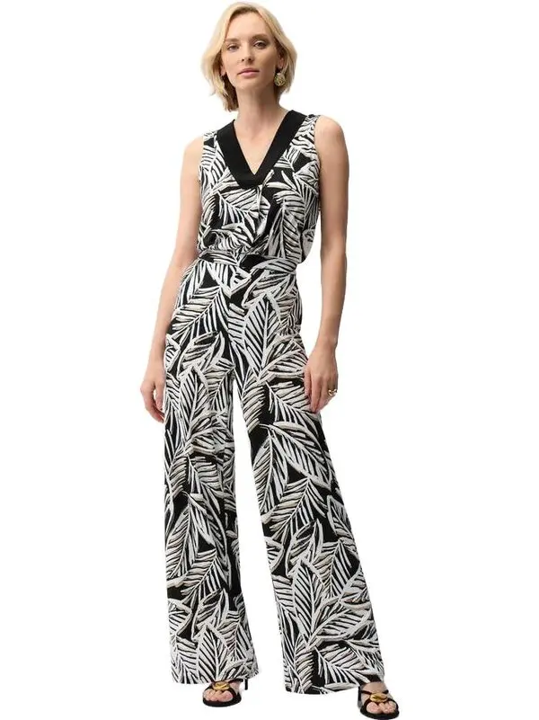 Joseph Ribkoff Silky Knit Tropical Print Trapeze Top - Black/multi