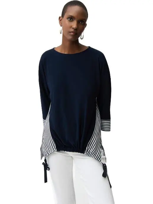 Joseph Ribkoff Silky Knit And Woven Stripe Top - Navy/off-white