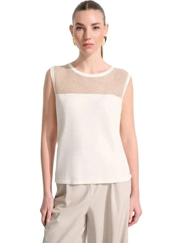 Joseph Ribkoff Knit Cami With Mesh Yoke - Vanilla/gold