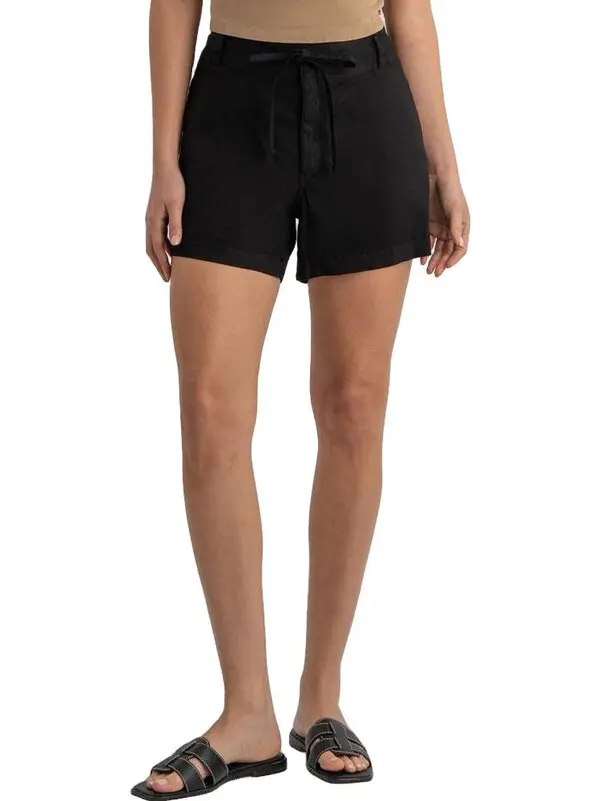 Kut From The Kloth Drawstring Linen Blend Relaxed-fit Shorts - Black