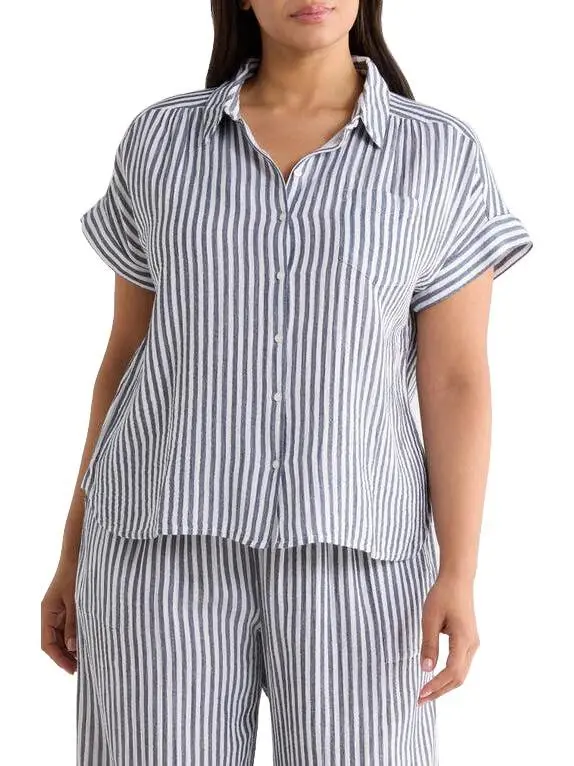 Caslon Cotton Gauze Button-up Shirt - Navy- White Brianne Stripe