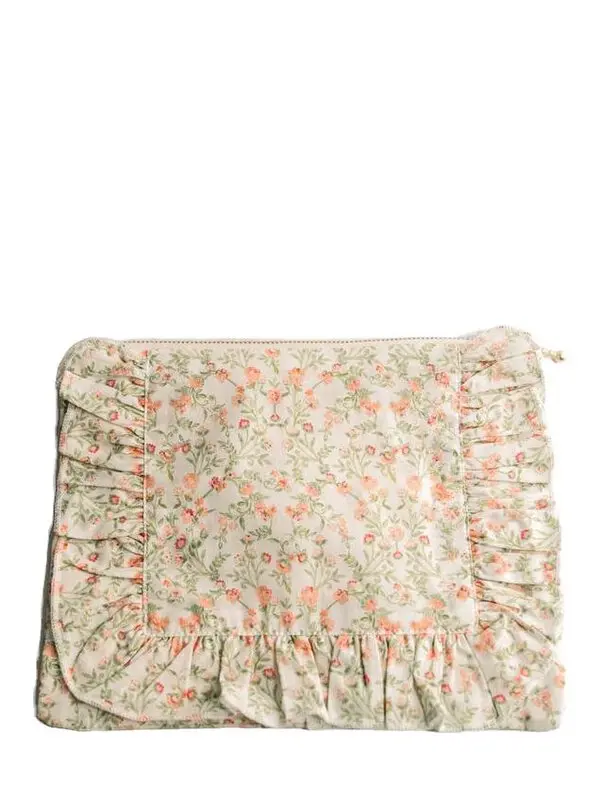 PIPER&CLOTH Floral Ruffle Zipper Pouch - Apricot Meadow