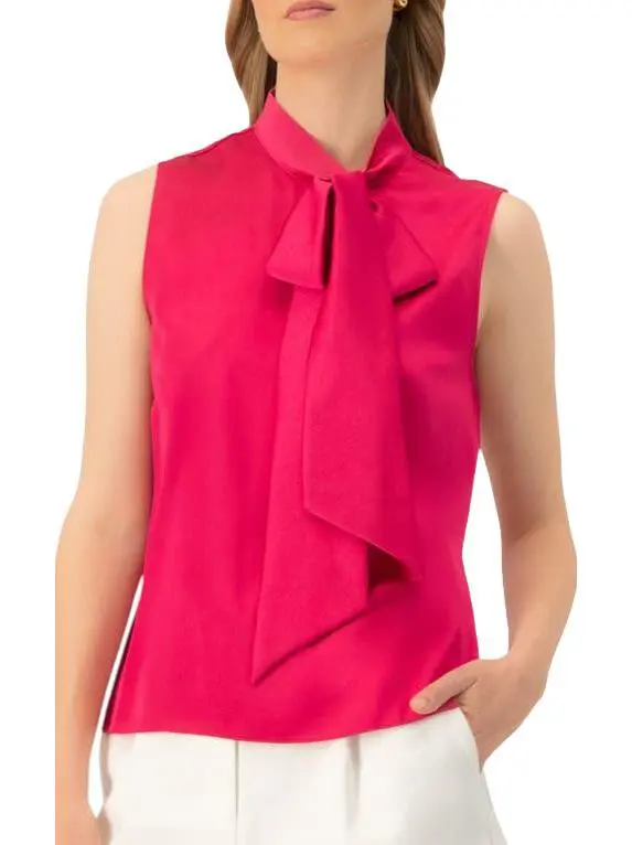 IVONNE Sleeveless Satin Tie Neck Blouse - Fuchsia