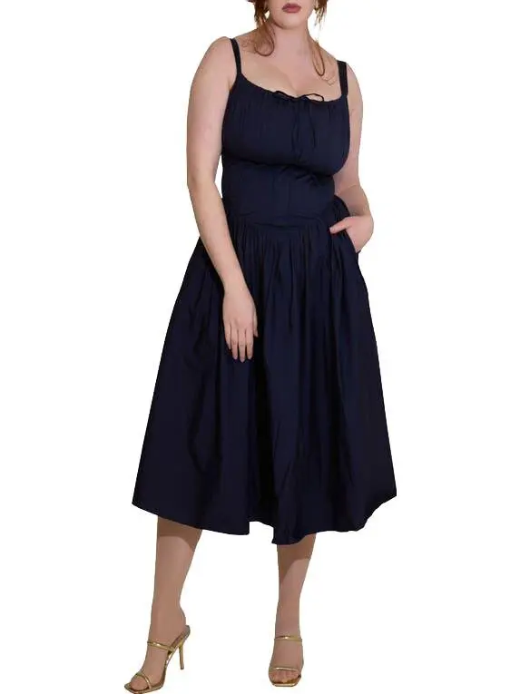 TAIDEUX Camille Fuller Bust Cotton Midi Corset Dress - Navy