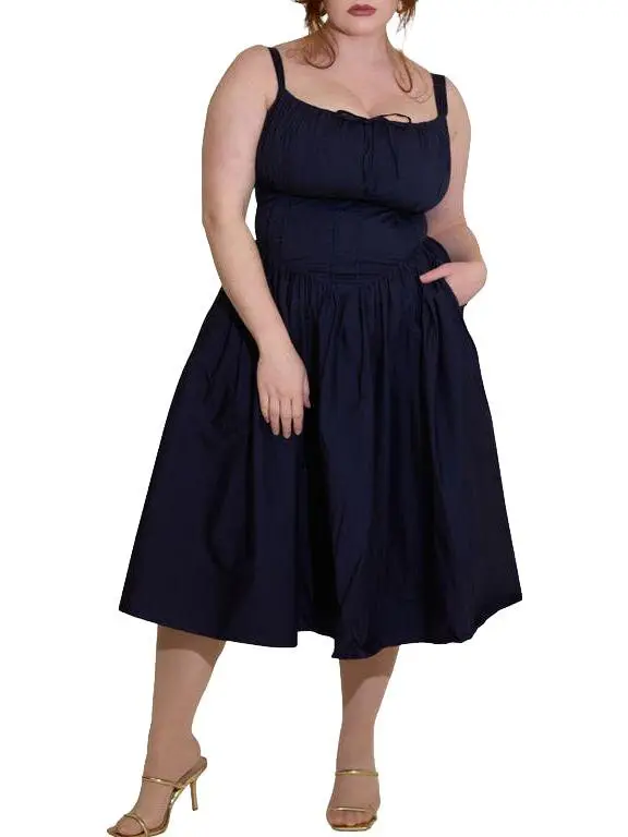 TAIDEUX Camille Fuller Bust Cotton Midi Corset Dress - Navy