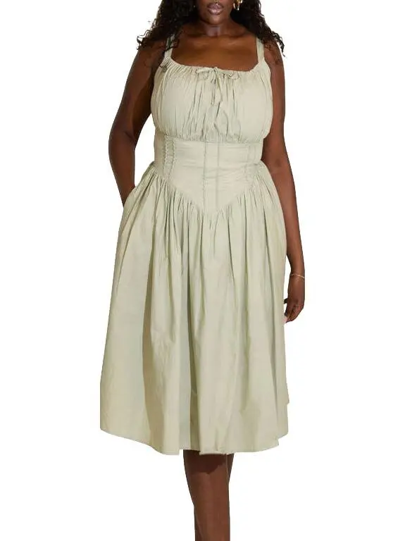 TAIDEUX Camille Fuller Bust Cotton Midi Corset Dress - Sage