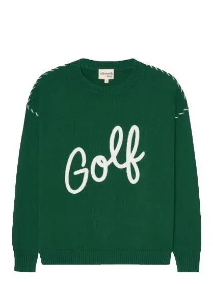 ELLSWORTH + IVEY Riley Crewneck Golf Script Sweater - Green