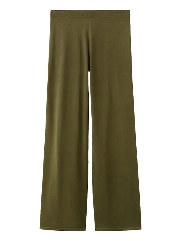 Mango Knit Straight Leg Pants - Khaki Green