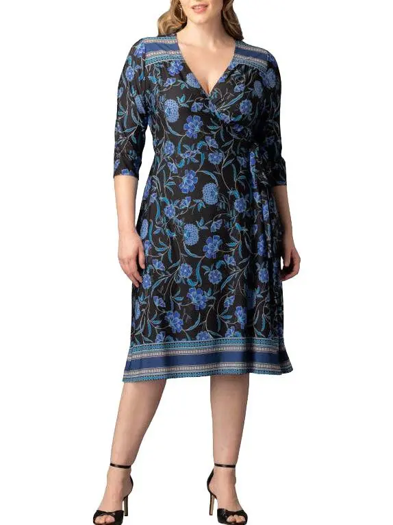 KIYONNA A-line Wrap Dress - Blue Border Print