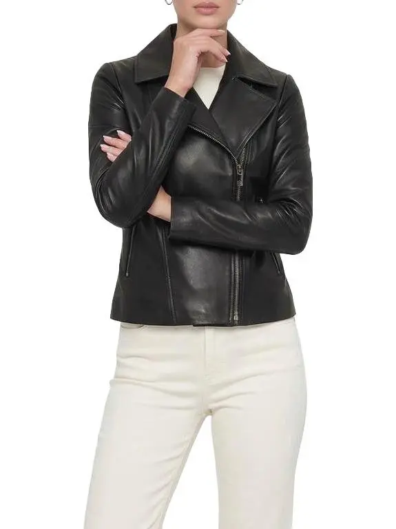 Gorski Nappa Leather Moto Zip Jacket - Black
