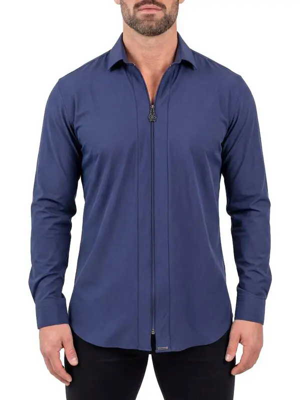 MACEOO Fibzip Marthyr Knit Zip-up Shirt - Blue