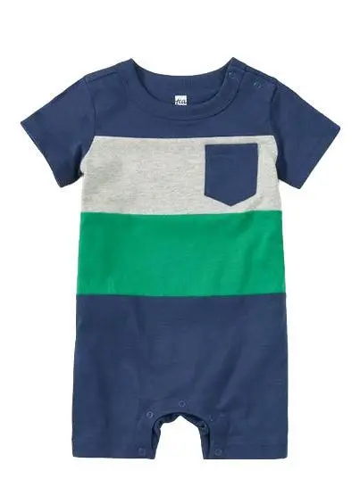 TEA COLLECTION Colorblock Cotton Romper - Naval Blue