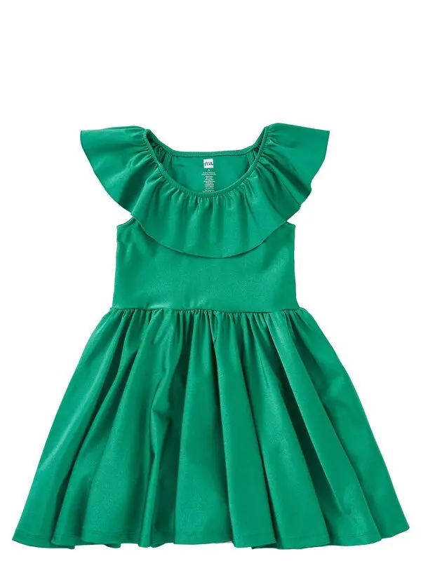 TEA COLLECTION Shiny Ruffle Neck Dress - Spinach