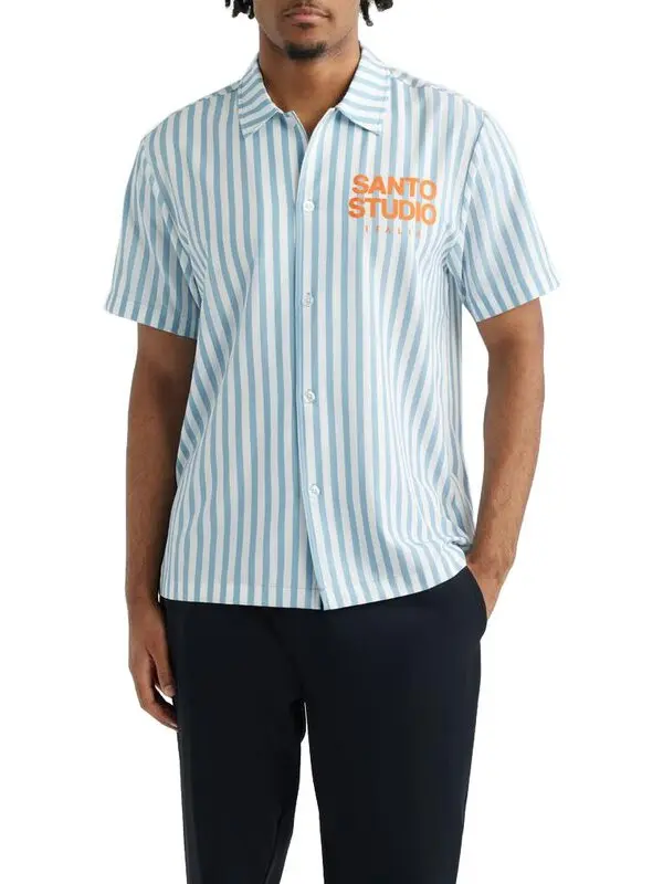 SANTO STUDIO Que Sera Sera Stripe Short Sleeve Cotton Button-up Shirtryan Sheckler Edition - Blue
