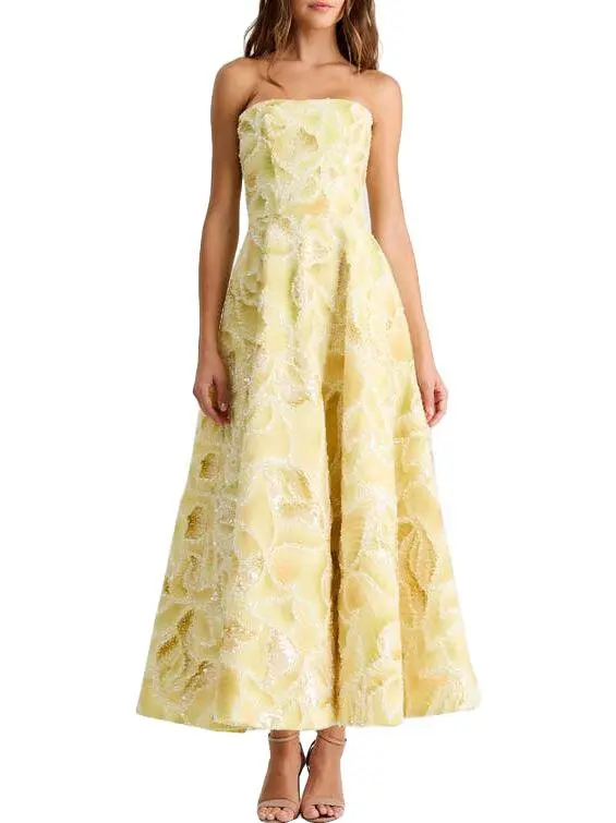 HELSI Vivian Sequin Floral Strapless Gown - Canary