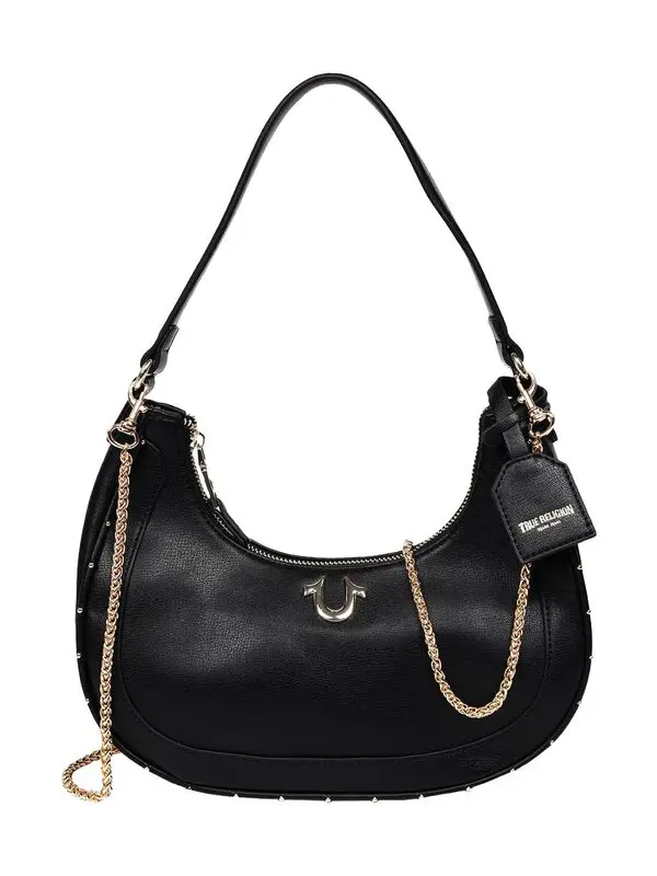 True Religion Zip Top Crescent Hobo Bag - Black