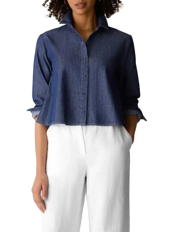 Eileen Fisher Button-front Denim Shirt - Dark Indigo