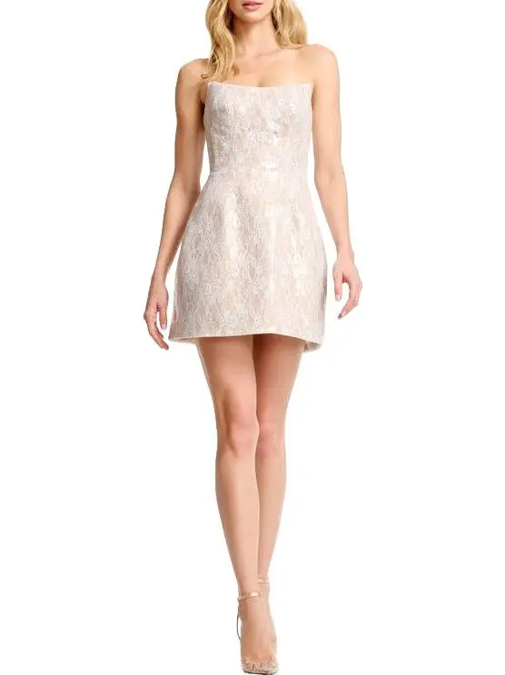 Dress The Population Amity Sequin Lace Strapless Mini Dress - White-nude