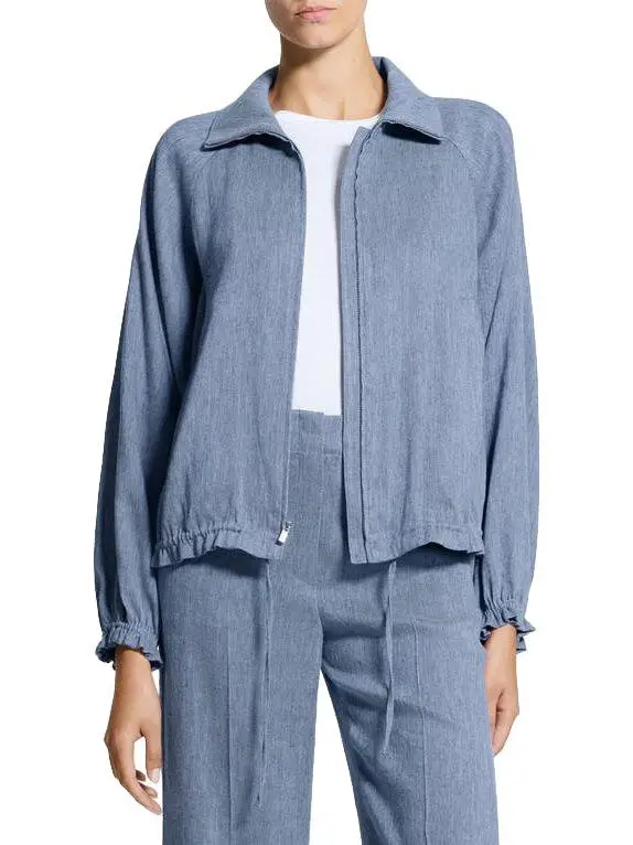Theory Drawstring Hem Linen Blend Jacket - Light Denim