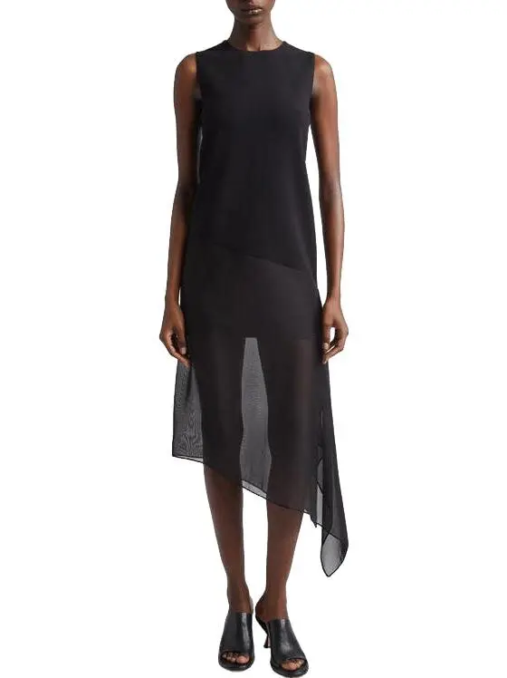 Michael Kors Veiled Virgin Wool Stretch Crepe & Silk Voile Sheath Dress - Black