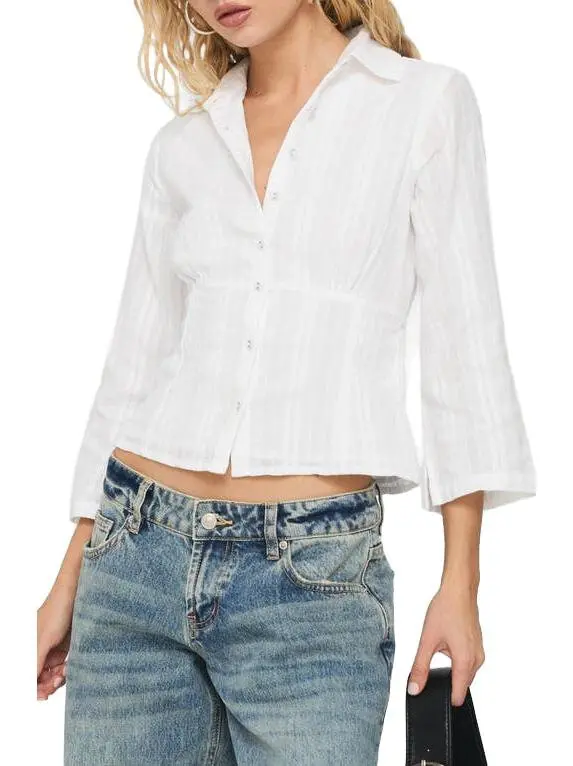 Princess Polly Textured Organic Cotton Button-up Shirt - White