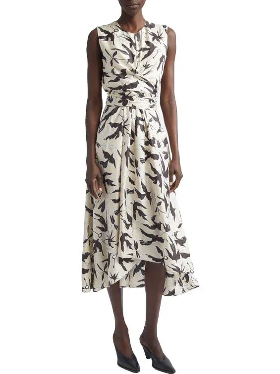 Altuzarra Penny Bird Print Draped Silk Dress - 378172 Tapioca Bird