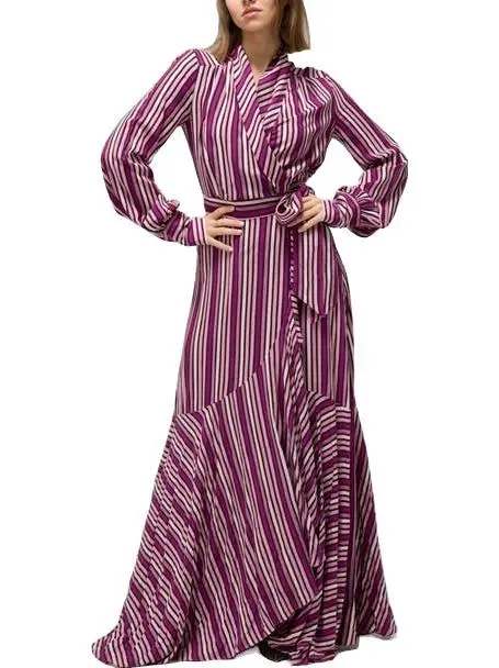 LE FAFO Striped Maxi Wrap Dress - Striped Pink
